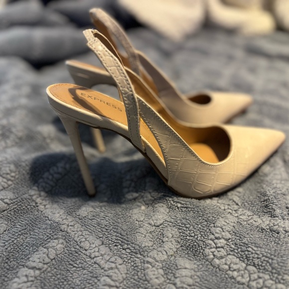 Express | Shoes | Express Womens Elegant Beige Slingback Heels | Poshmark